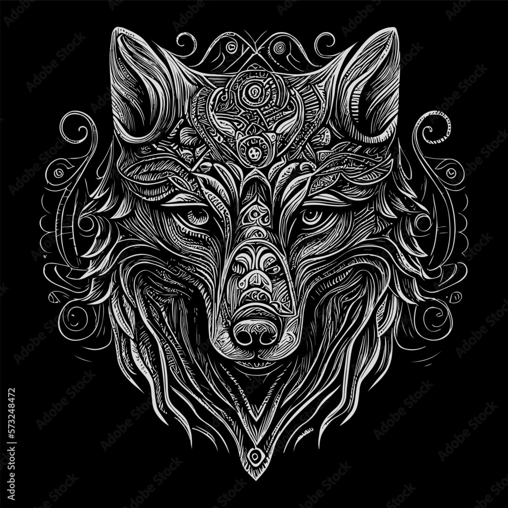 The angry wolf head line art illustration is a stunningly detailed ...