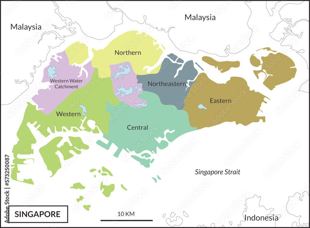 Singapore map with six regions in detail. Stock Vector | Adobe Stock