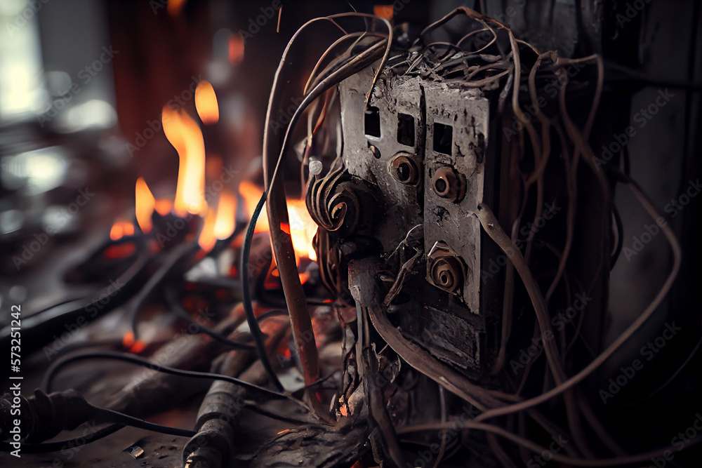 fired copper wiring, lump with burnt wires illustration Generative AI ...
