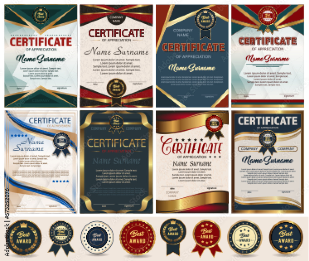 Certificate of appreciation, achievement. Large set and best award ...