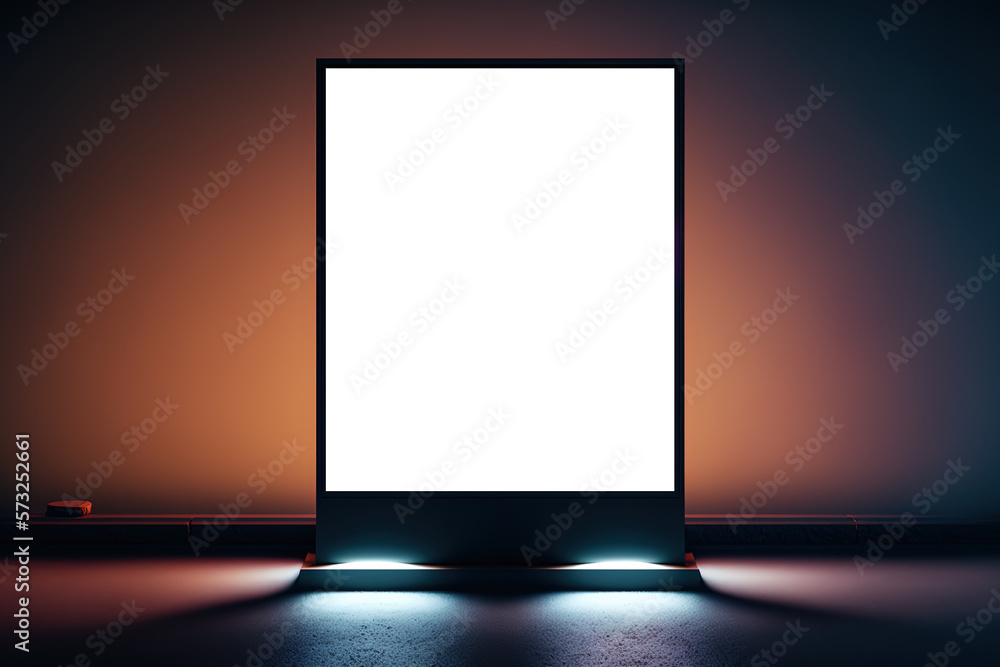 Exhibition light stand on the streets of the night neon city, light box ...