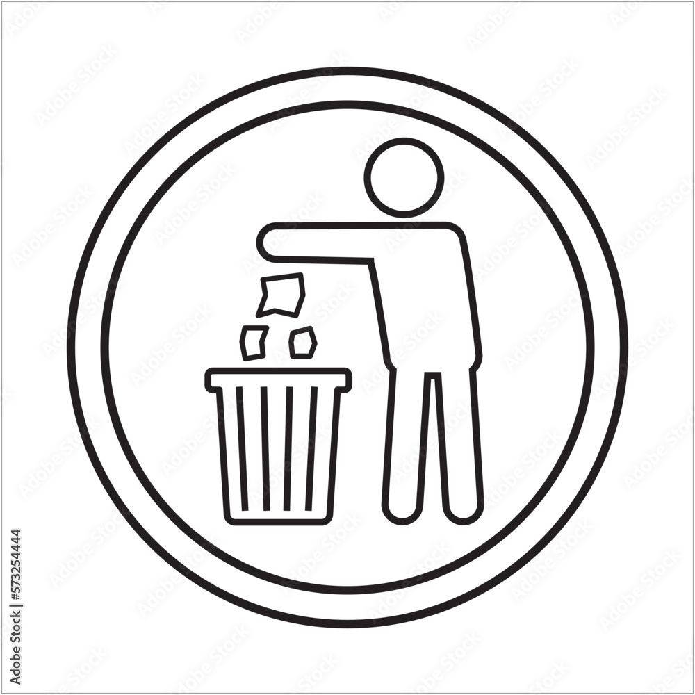 Throw the trash into the bin sign. Tidy man throws garbage in the trash ...