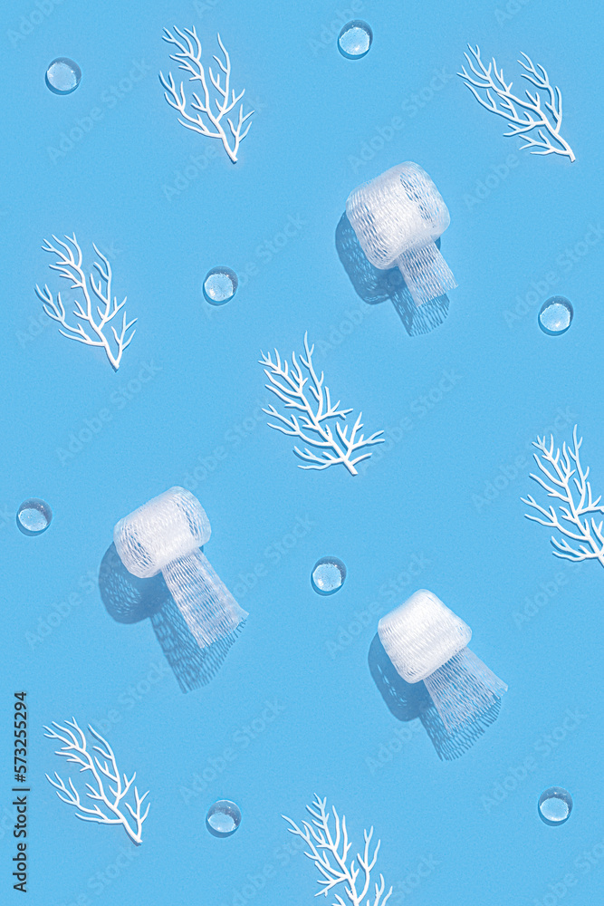 Pattern with sea animals jellyfish and corals from plastic underwater ...