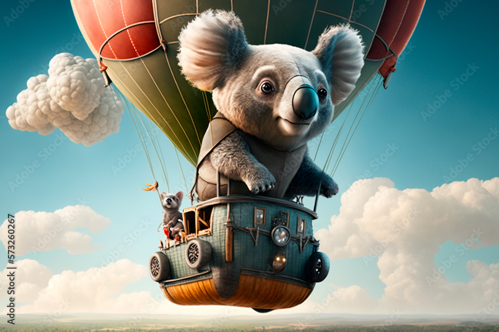 Koala flies in a hot air balloon on a great adventure AI generated ...