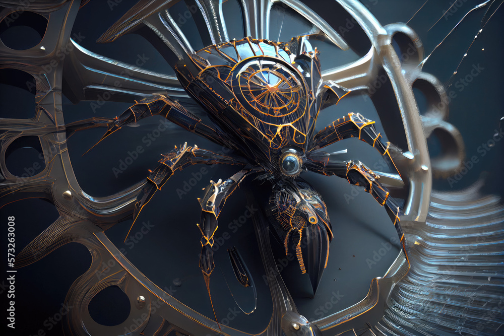 Fantastically beautiful spider. Generative AI Art. Blue tone ...