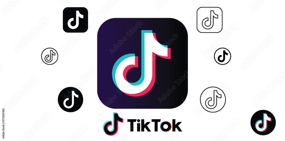 Tik Tok social media logotype. Tiktok logo set with shadow - stock ...