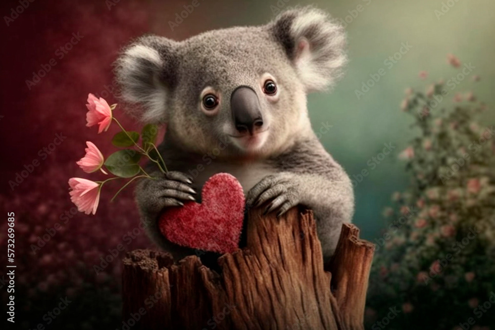 Koala in love with heart for Valentine's Day, Mother's Day or Wedding ...
