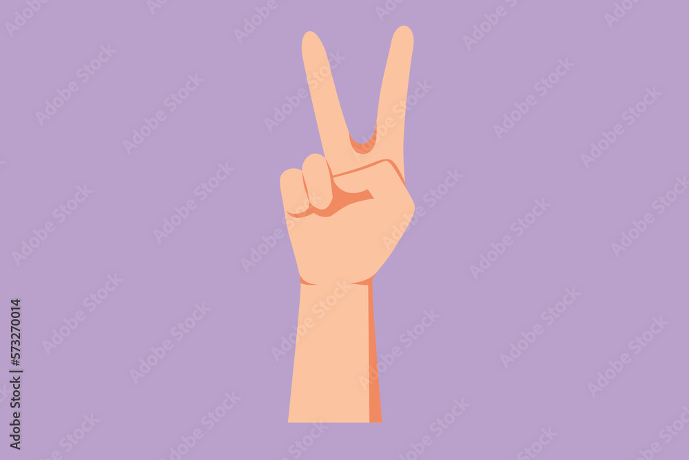 Character flat drawing hand gesture symbol of peace. Number two hand ...