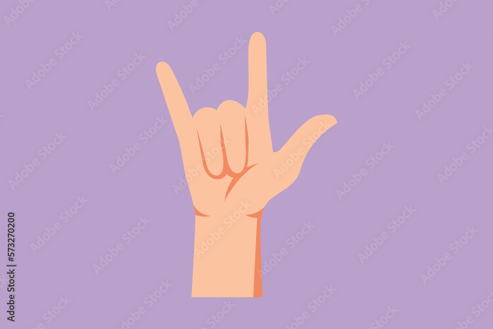 Cartoon flat style drawing rock n roll hand gesture symbol. Heavy metal ...