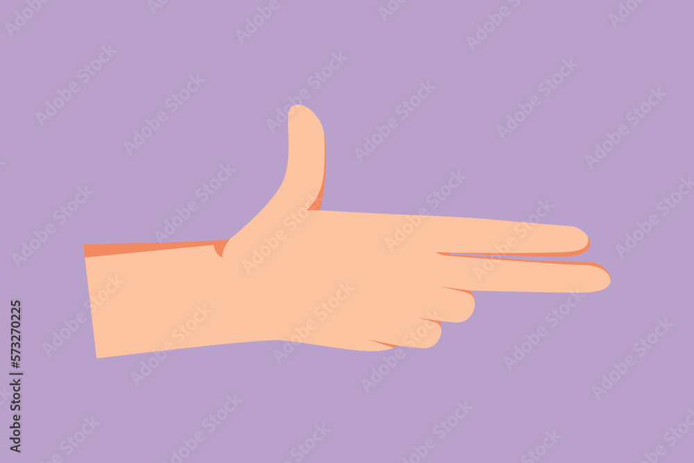 Cartoon flat style drawing hand gesturing fire gun weapon with fingers ...
