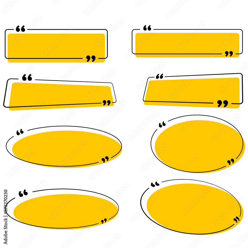 Template blank rectangle quotes set. Speech box with brackets set on ...