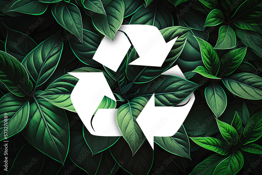 Reduce, reuse, recycle icon symbol on leaf ecological concept ...