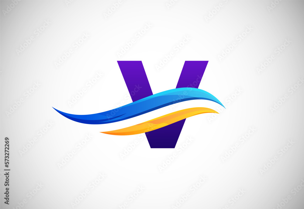 Initial V alphabet with swoosh or ocean wave logo design. Graphic ...