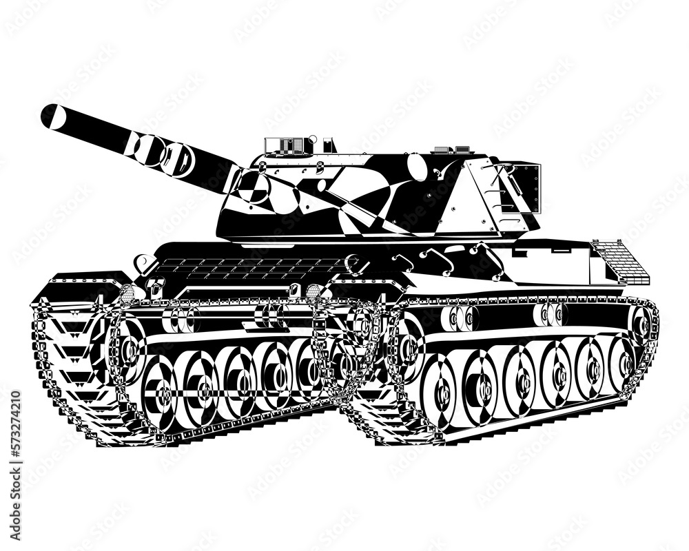 German Leopard I main battle tank in line art style. Military vehicle. Vector illustration ...