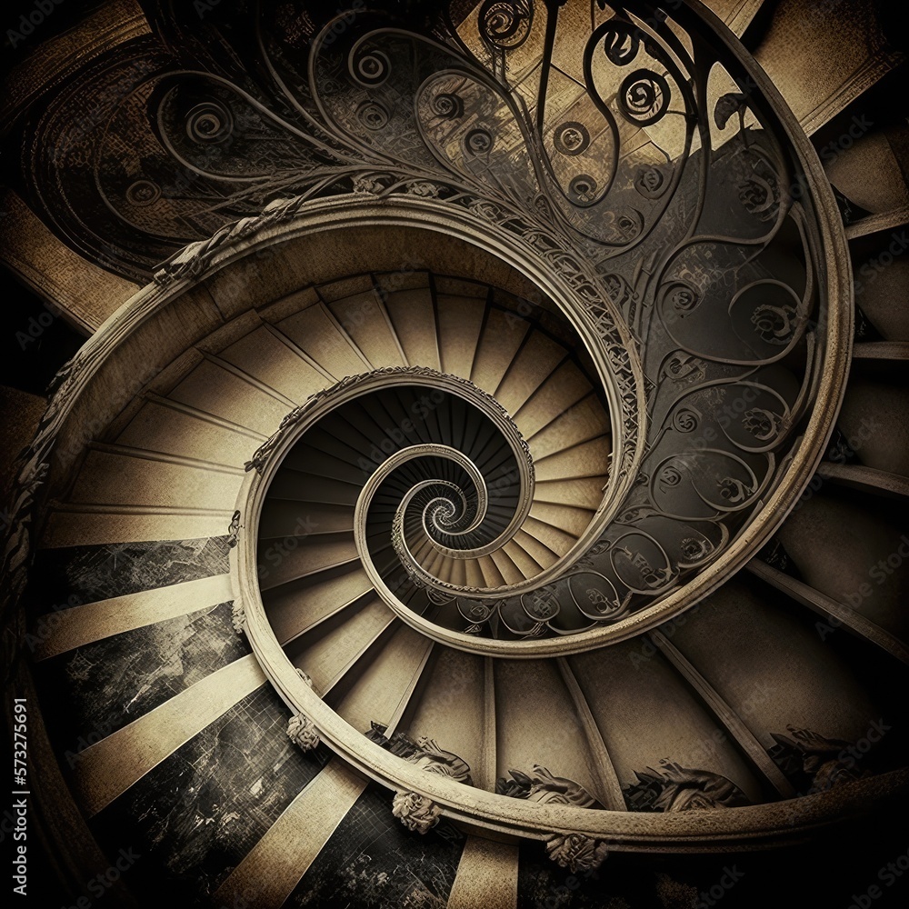 Spiral staircase perspective. Generative ai art. Stock Illustration ...