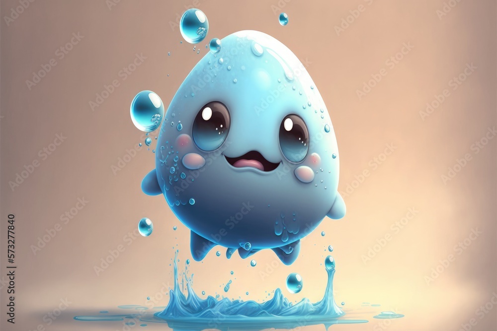 a cute adorable liquid water character 3D Illustration isolated on a ...