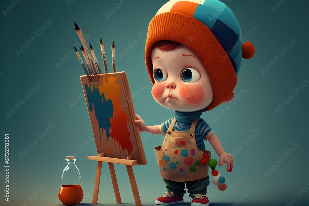 a cute adorable painter artist character 3D Illustration isolated on a ...