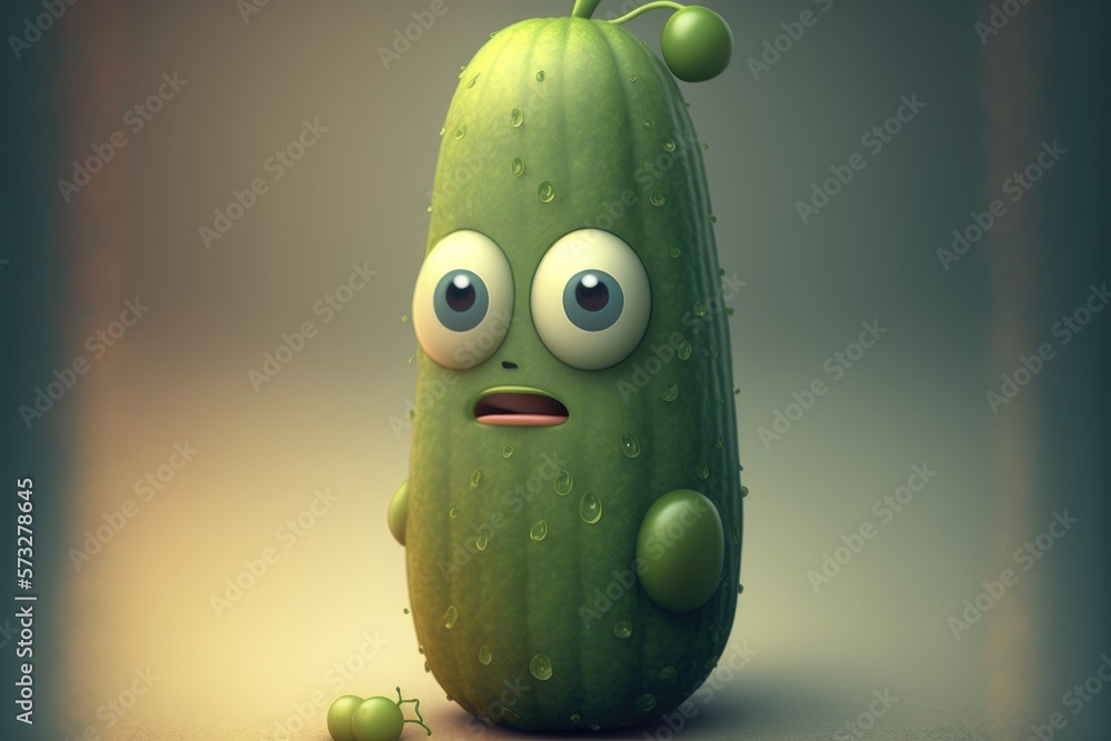 a cute adorable cucumber cartoon character 3D generative aiIllustration ...