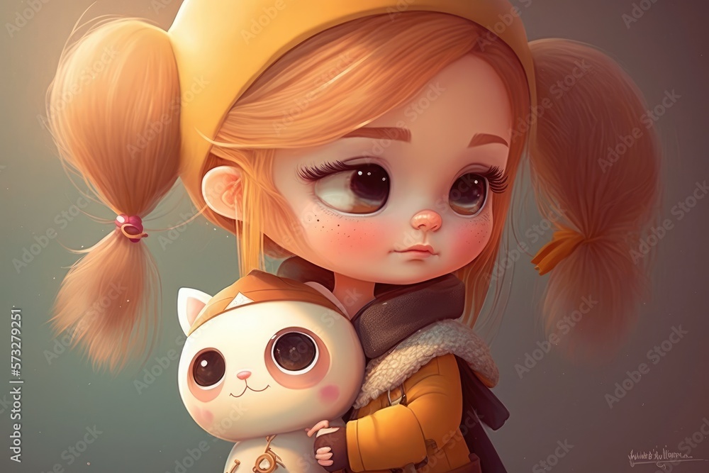 a cute adorable character isolated on a solid background with a studio ...