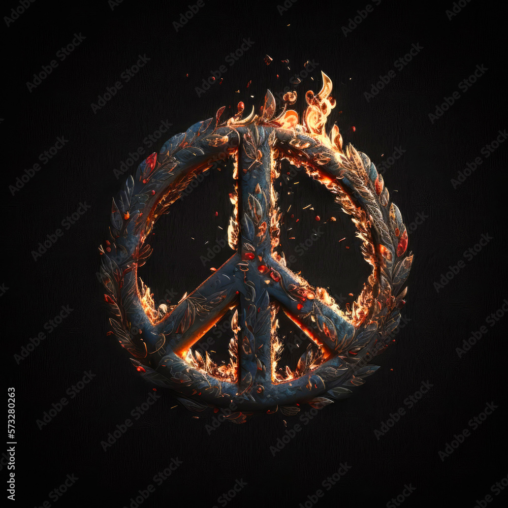 peace sign with flames in the middle of it, volumetric symbolic and ...