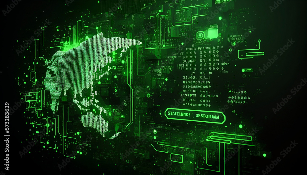 Digital Map with Matrix Code and Circuit Board. Generative AI ...