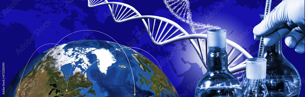 image of the planet earth stylized dna helix as a symbol of the spread ...