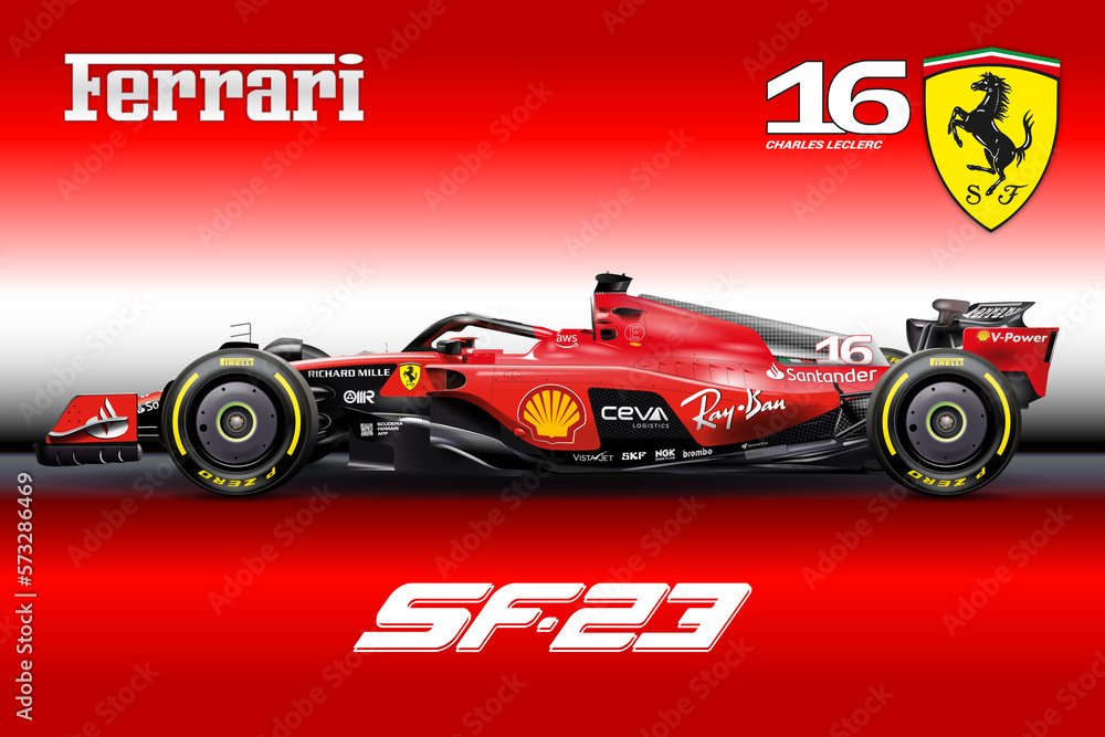 Maranello, Modena, Italy, february 2023, Ferrari SF-23 formula 1, Charles Leclerc number 16 ...