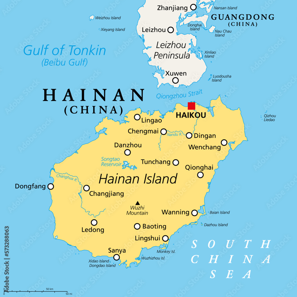 Hainan, smallest and southernmost province of China, PRC, political map ...