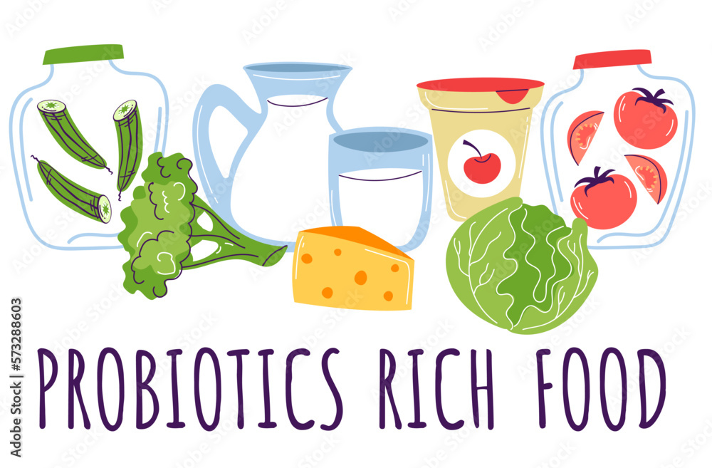 Probiotic fermented rich food vector infographics concept. Vector ...