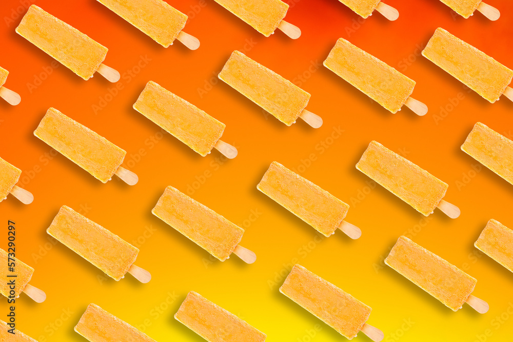 Popsicle ice cream isolated on orange and yellow gradient background ...