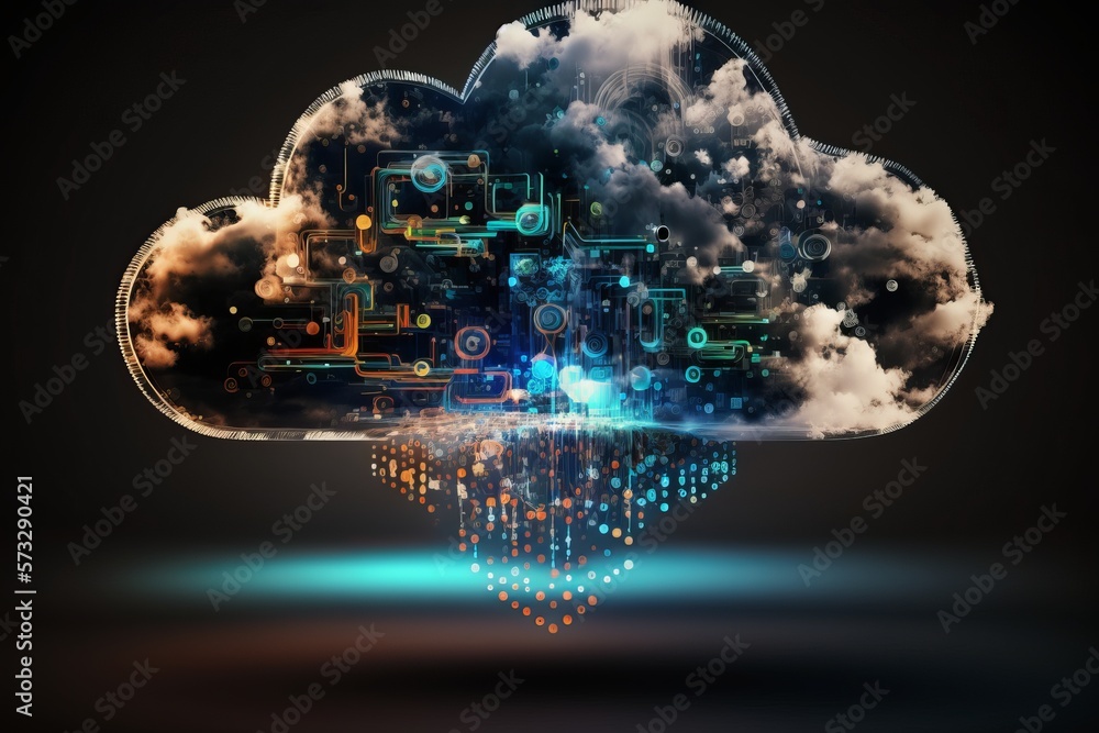 Fantasy Cloud With Circuit Elements And Natural White Clouds. AI ...