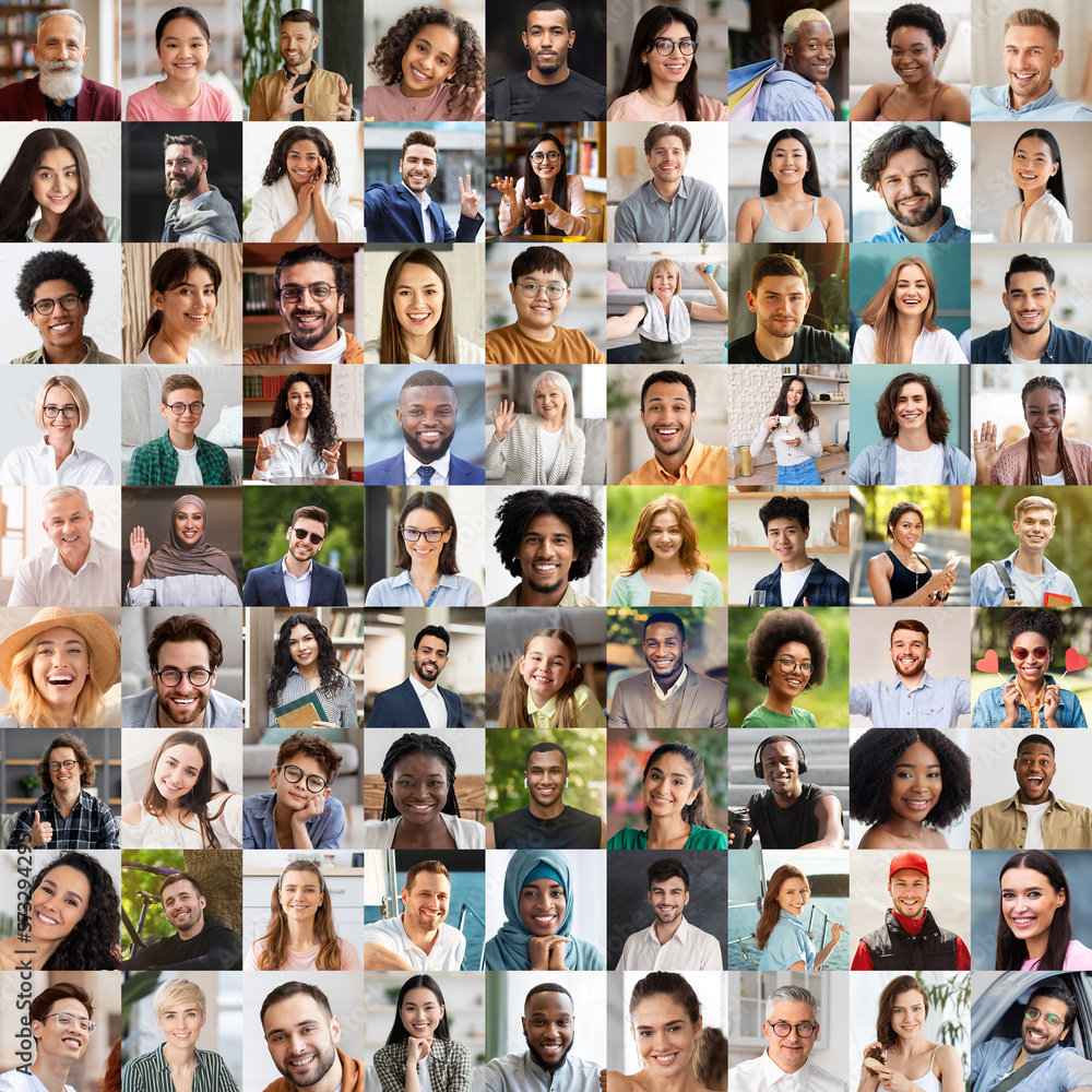 Beautiful happy people posing on various backgrounds, collage Stock ...