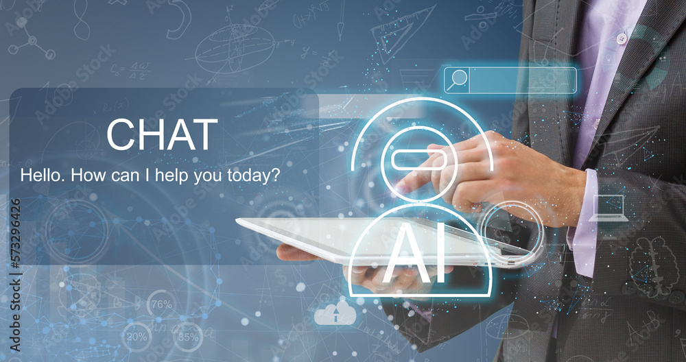 ChatGPT Chat with AI or Artificial Intelligence. Young businessman ...