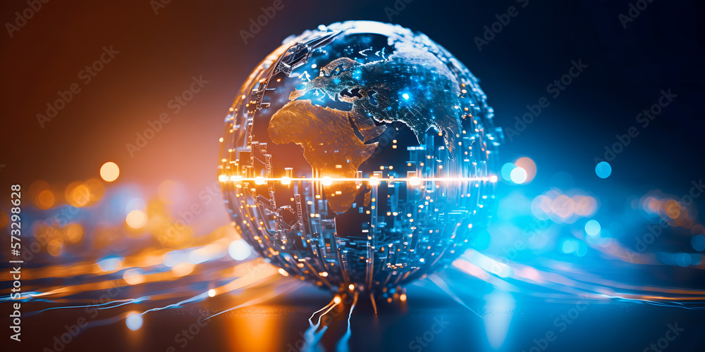 Global network of cyber Earth. Future planet communication. Blockchain ...