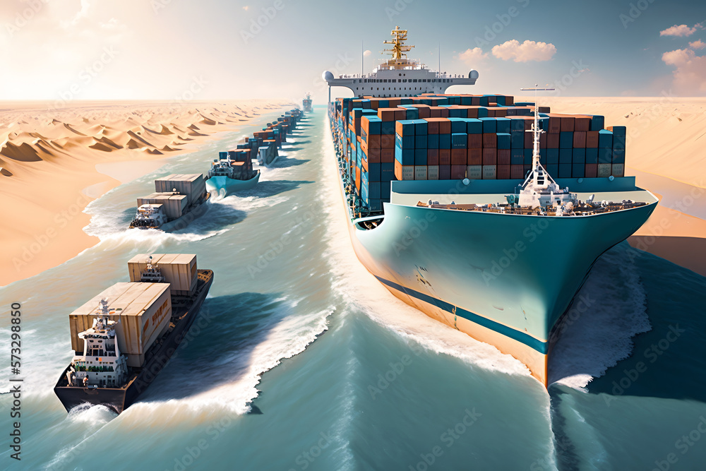 Concept Global problem with marine traffic. Container cargo ship ran ...