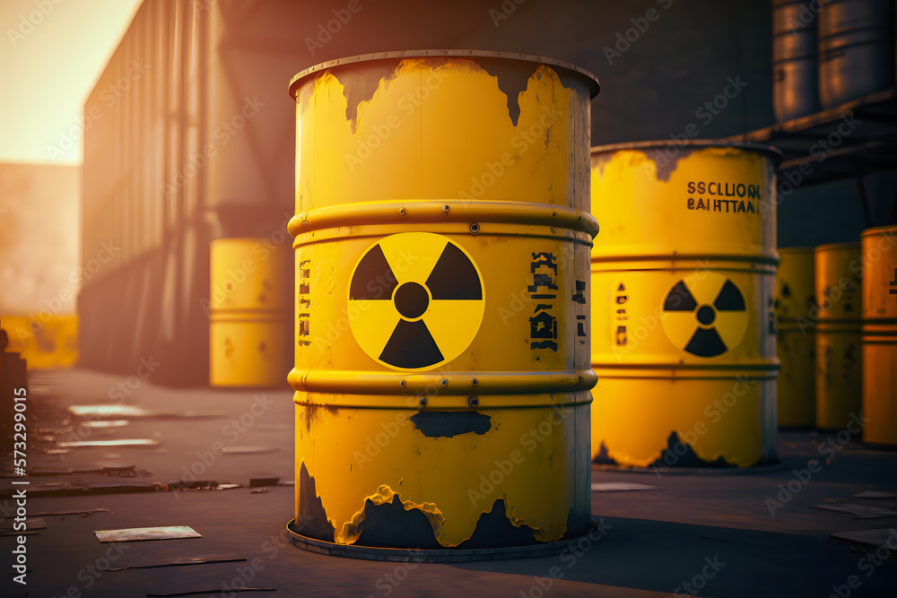 Abandoned Storage radiation waste Yellow barrels. Concept warehouse ...