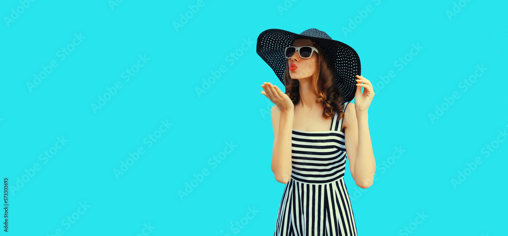 Summer Portrait Of Beautiful Young Woman Model Blowing Her Lips Sending