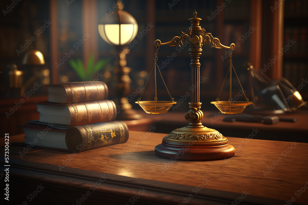 Symbol of Justice: Judge's Gavel and Golden Balance on a Wooden Lawyer ...