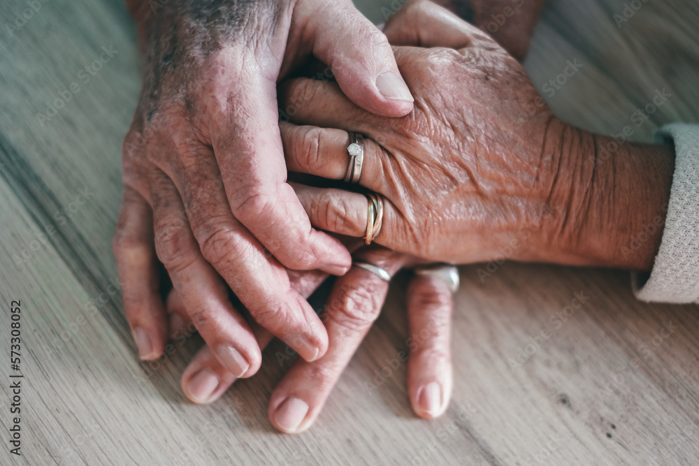 Old people holding hands close up view, senior retired family couple ...