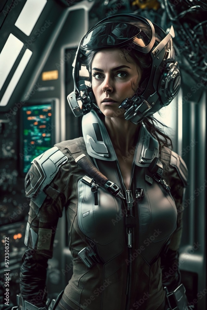 Beautiful Mech Pilot In A Control Seat For A Mech Inside A Flight Simulator Generative Ai