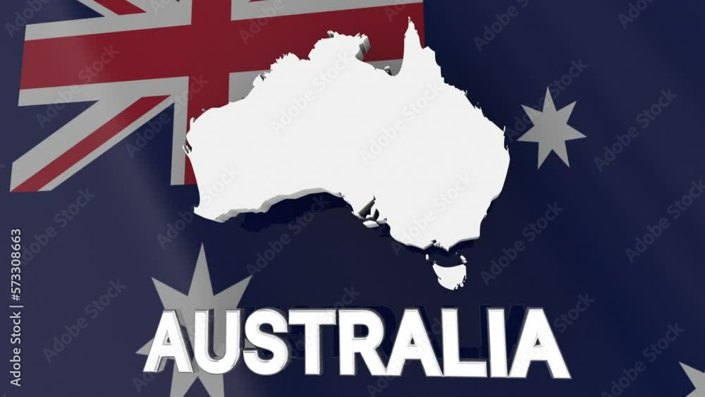 Australia Flag Country Map Continent Word Background 3d Animation Stock ...