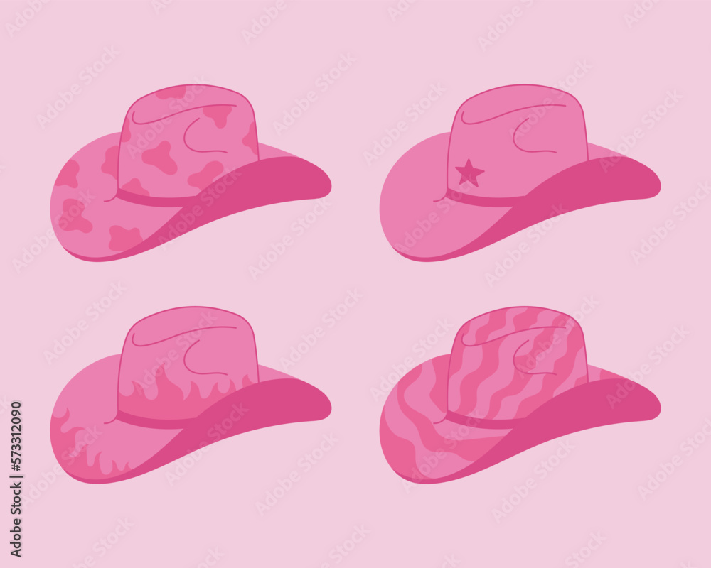 Set of pink vector cowboy hats illustration. Cowgirl wild west elements ...