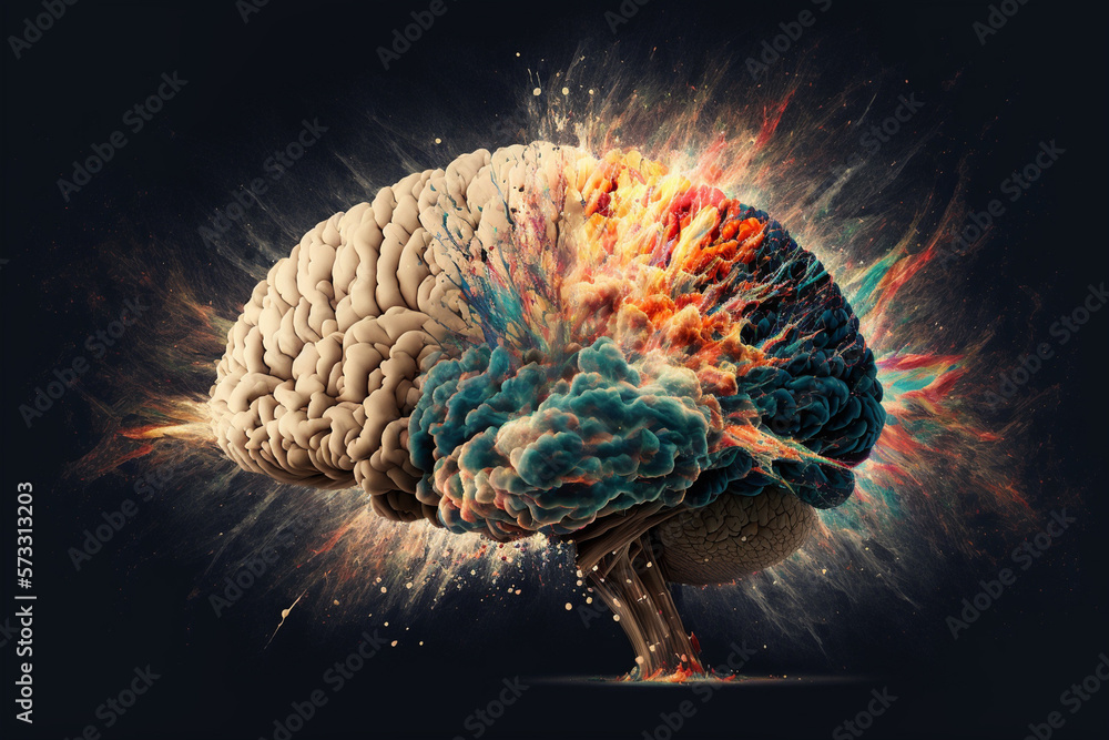 Colorful human brain. Self care and mental health concept, positive ...