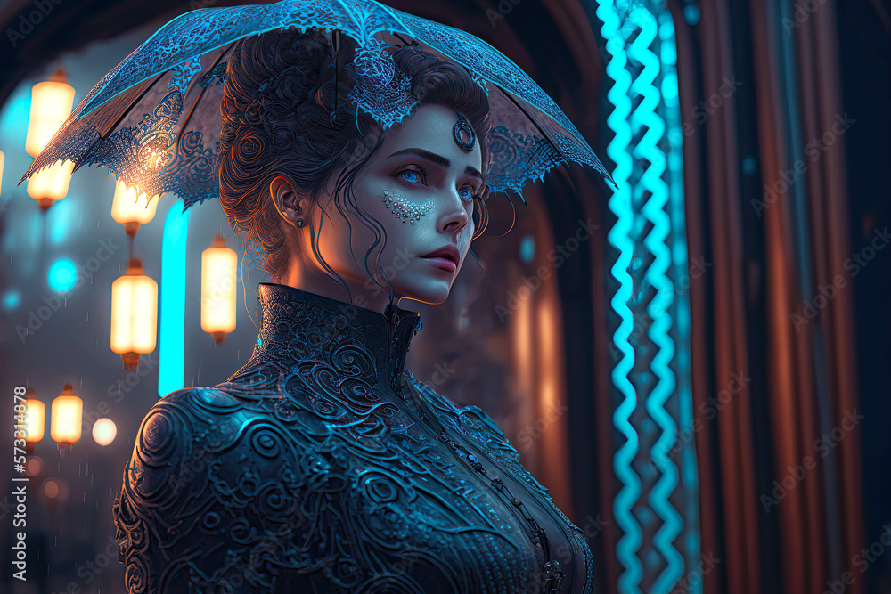 Victorian and Cyberpunk Woman. Generative AI, non-existent person ...