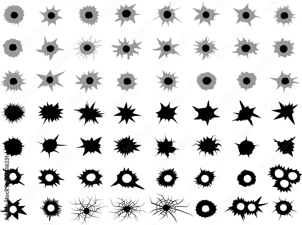 Bullets holes. Cracked dots from gunshot shooting area recent vector ...