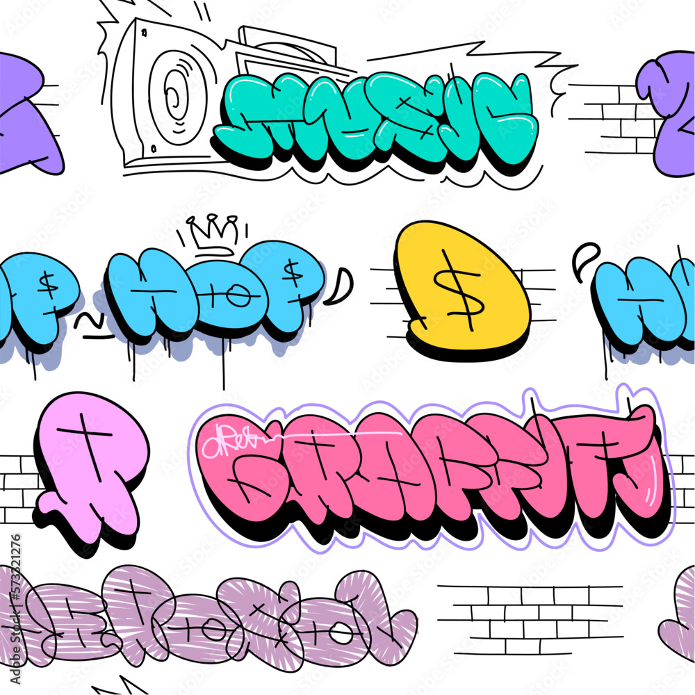 Seamless pattern graffiti street art tag. Urban culture. Creative art ...