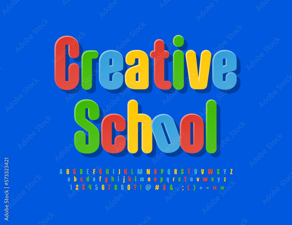 Vector playful banner Creative School. Colorful modern Font. Bright ...