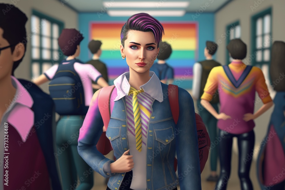 Queer, person at high school, non-binary, androgynous classmate ...