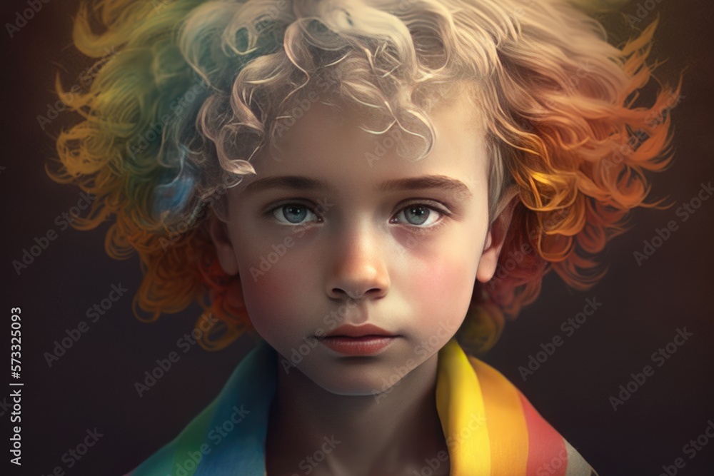 Kid queer person, non-binary, child androgynous young person with interesting hairstyle,, pride ...