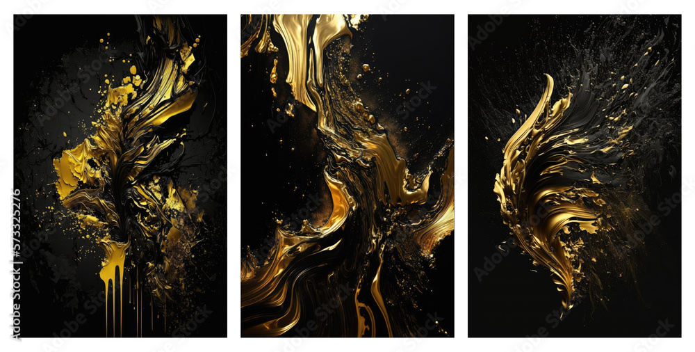 Set of golden abstract art posters, gold texture, concept art ...